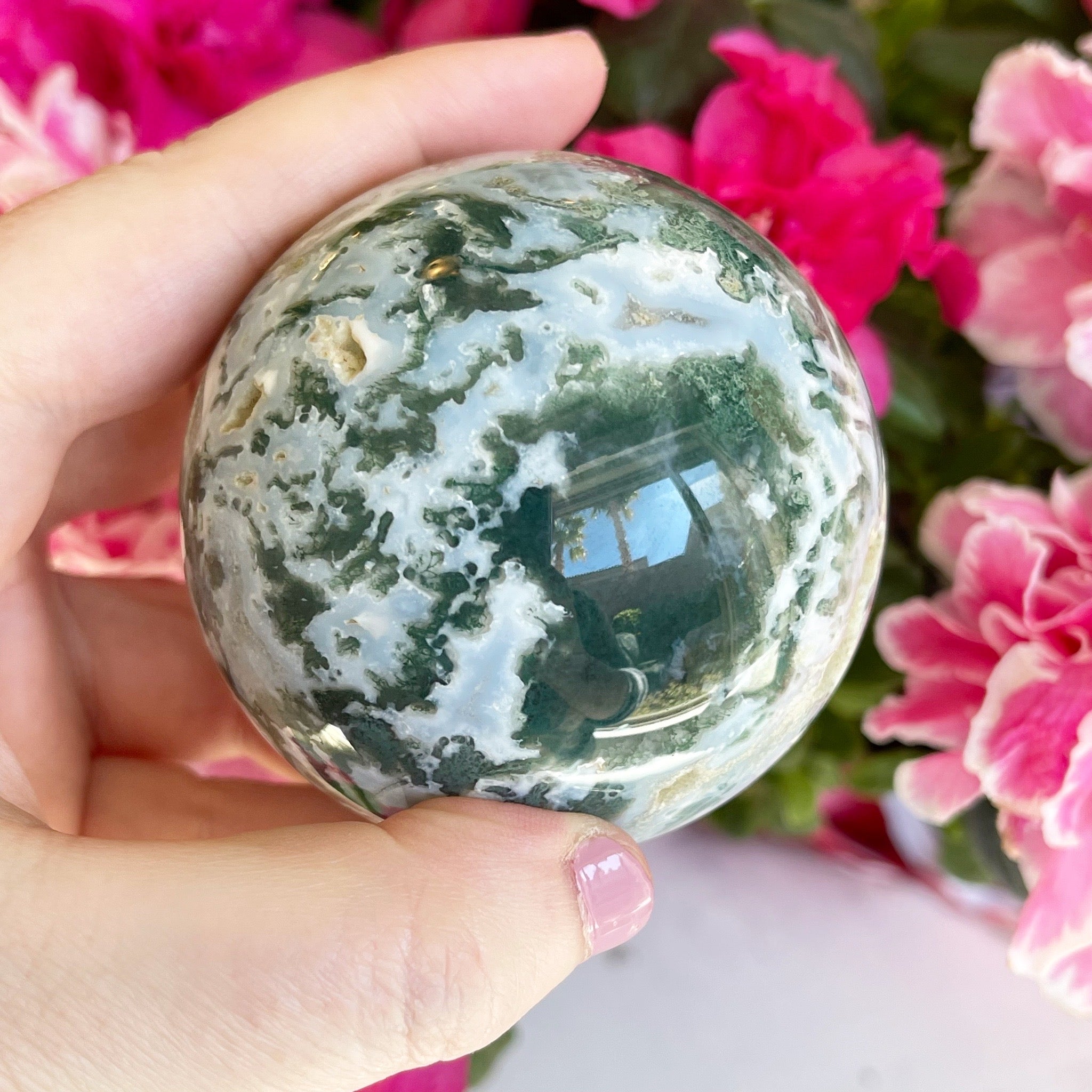 Green Moss Agate Crystal Sphere – Luscious Earth Creation