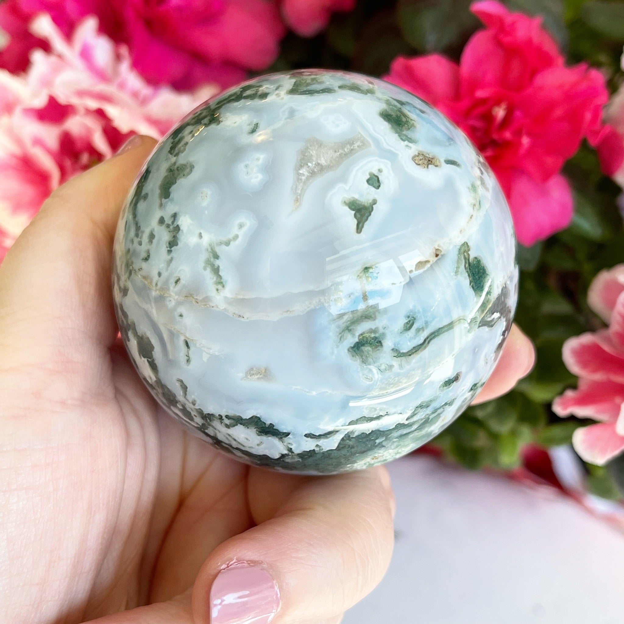 Green Moss Agate Crystal Sphere – Luscious Earth Creation